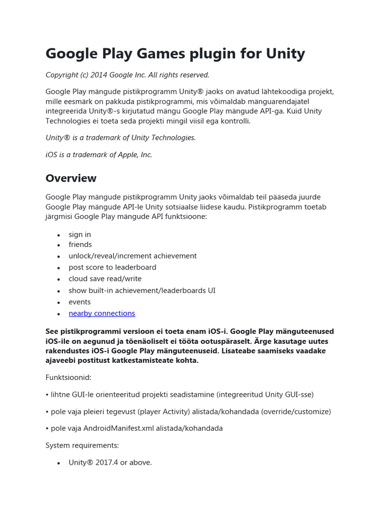 GitHub - Google Play Games Plugin For Unity | PDF