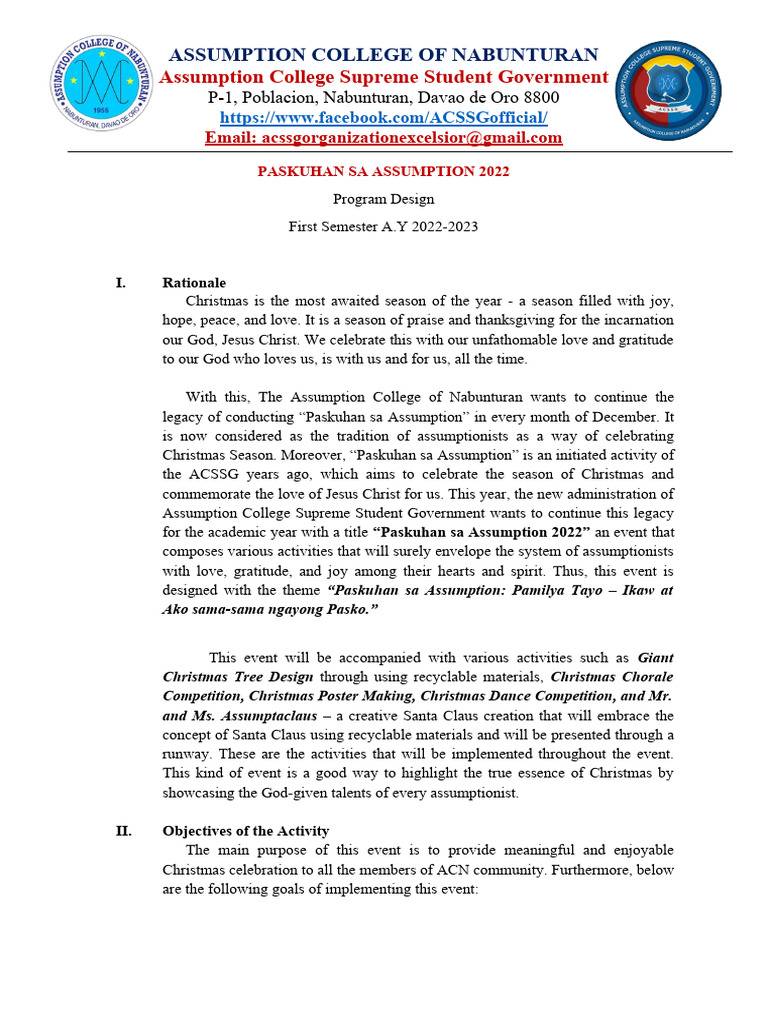 Paskuhan sa Assumption 2022 Event Plan | PDF