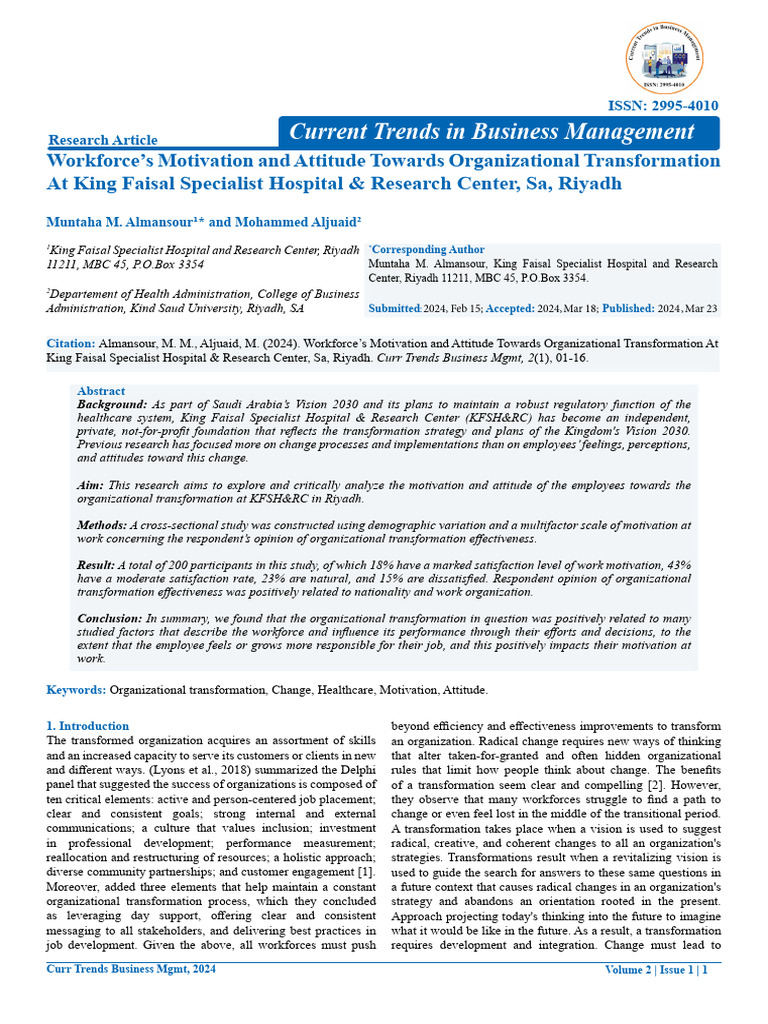 Workforces Motivation and Attitude Towards Organizational ... Workforces Motivation and Attitude Towards Organizational ...