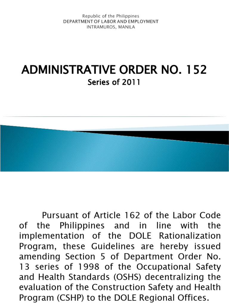 DOLE RO5 Administrive Order 152 | PDF | Occupational Safety And Health ...