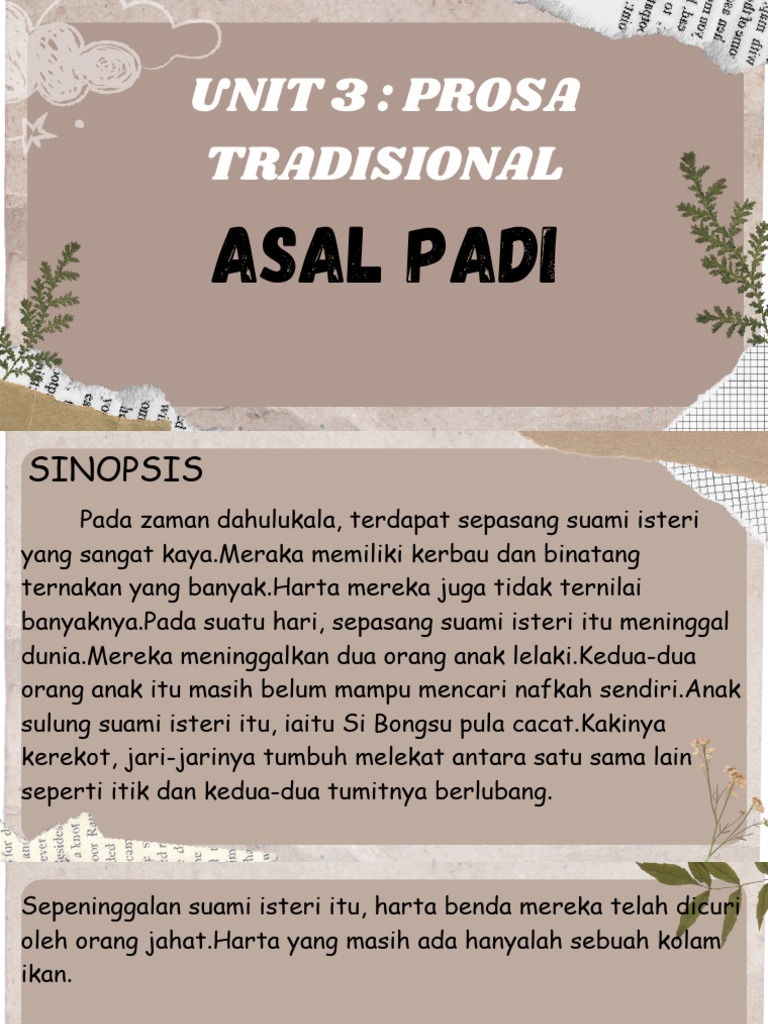 Unit 3: Prosa Tradisional: Asal Padi | PDF | Ilmu Sosial | Perjalanan