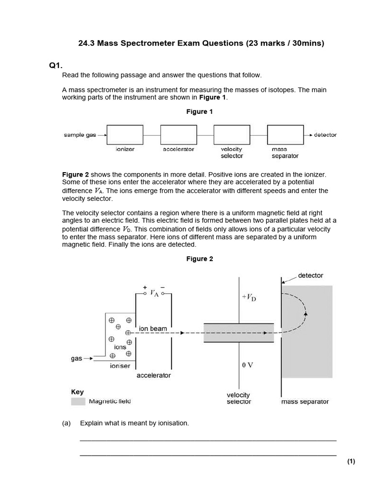 24.3 Mass Spectrometer Questions | PDF | Mass Spectrometry | Ion