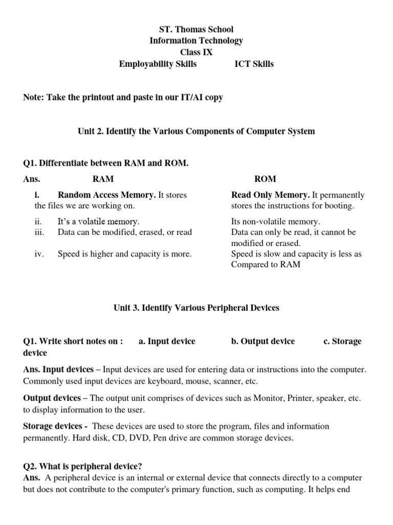 ICT Skills Worksheet 3printouts | PDF | Computer Keyboard | Computer Data Storage