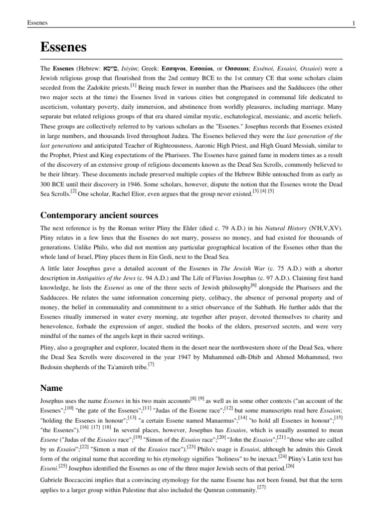 Essenes Wikipedia | PDF | Jewish Religious Movements | Religious Belief ...