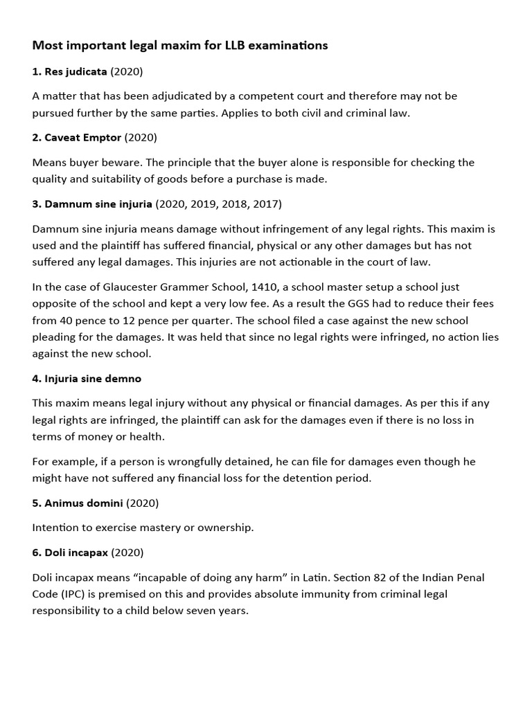 Most Important Legal Maxim For LLB Examinations | PDF | Public Law ...