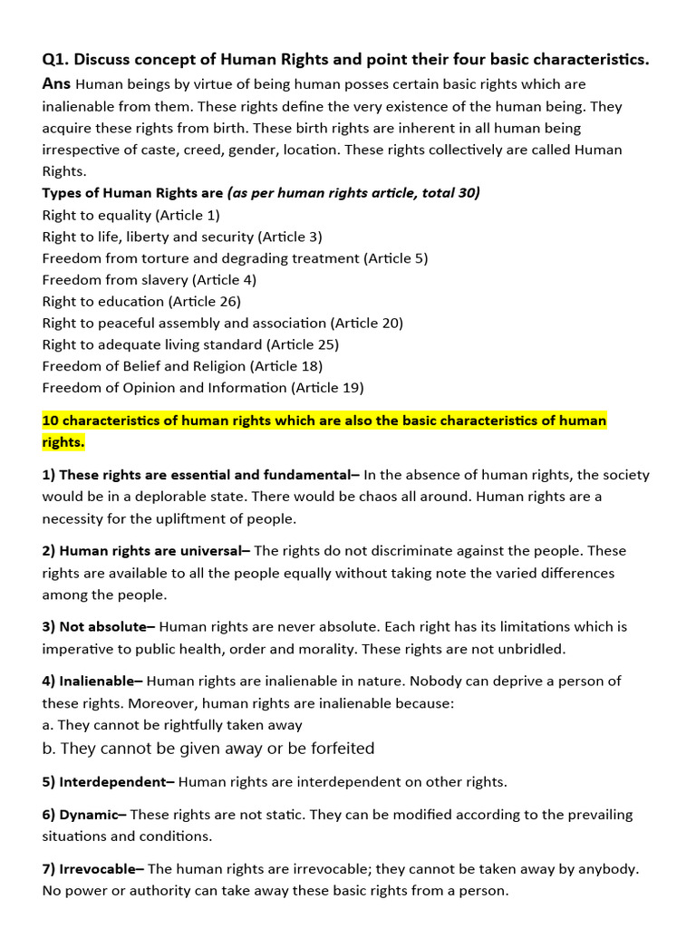 Imp Qs Ans From Past Paper | PDF | Human Rights | Treaty