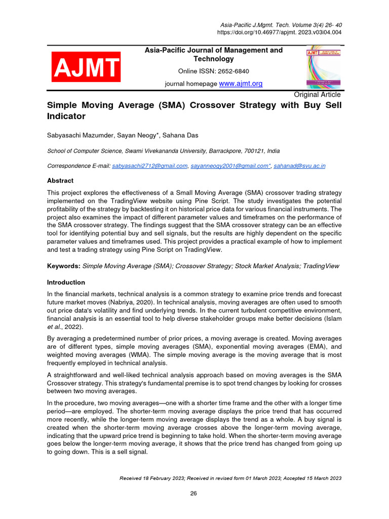 Simple Moving Average SMA Crossover Strategy With | Download Free PDF | Moving Average ...
