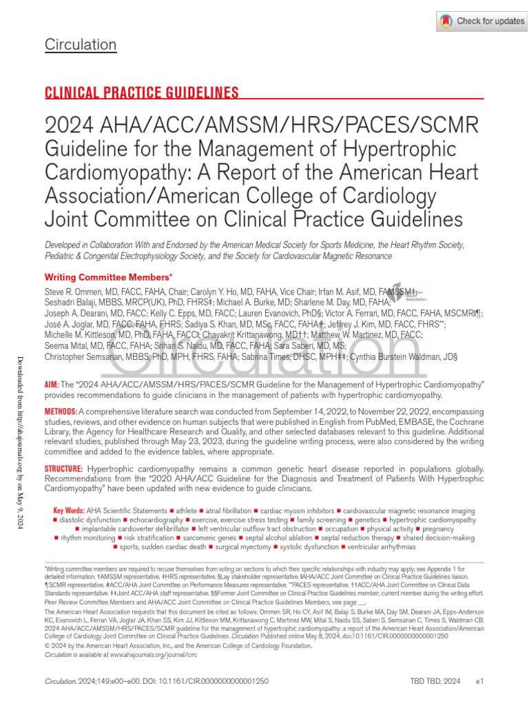2024 Aha Guideline For The Management of Hypertrophic Cardiomyopathy ...