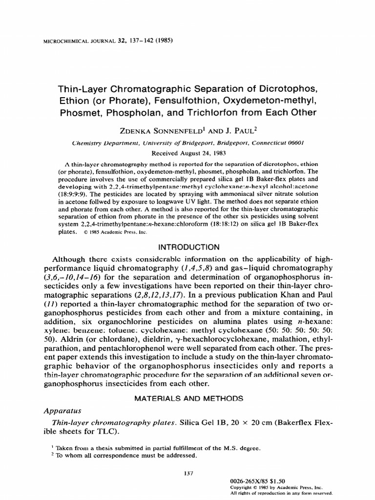 Thin Layer Chromatographic Separation of | PDF | Thin Layer Chromatography | Solvent