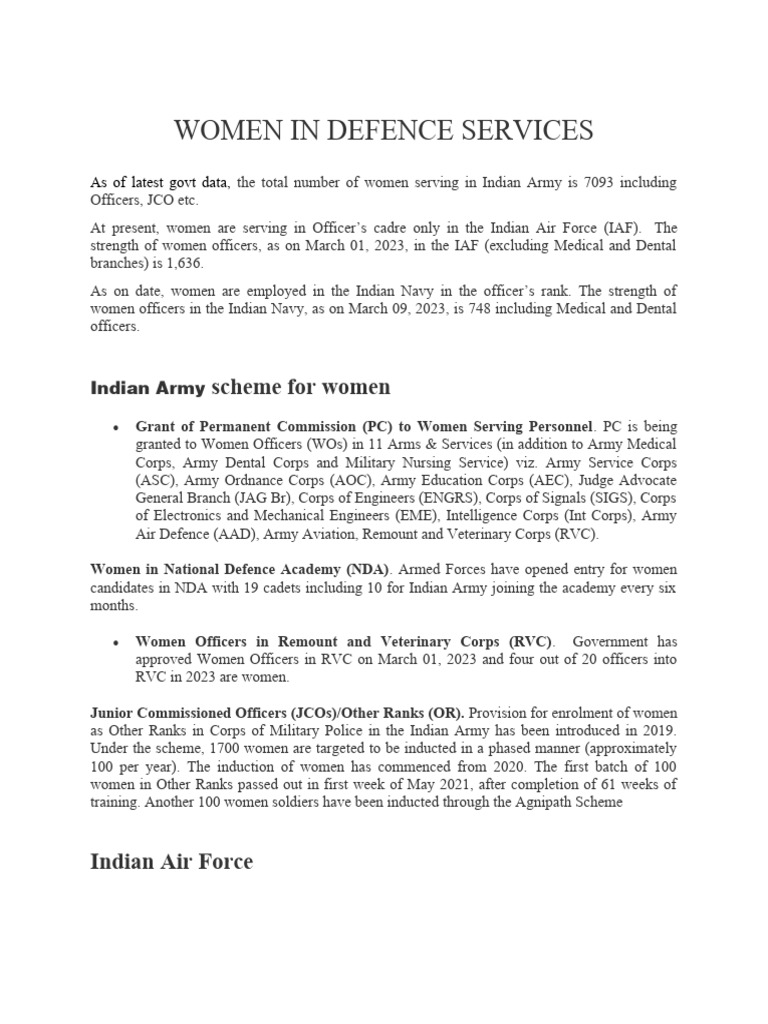 Women in Defence Services | PDF | Corps | Officer (Armed Forces)