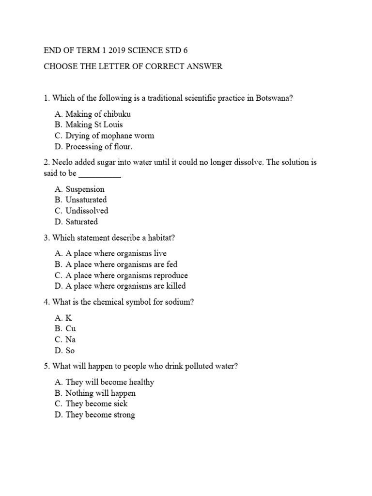 End of Term 1 2019 Science STD 6 | PDF | Water | Pregnancy