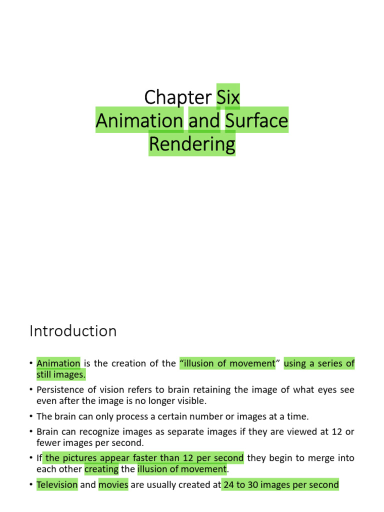 Chp6 - Animation and Surface Rendering | PDF | Reflection (Physics) | Graphics