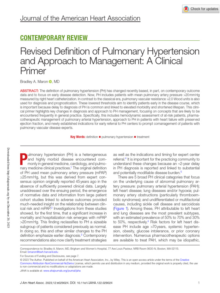 Maron 2023 Revised Definition of Pulmonary Hypertension and Approach To ... Maron 2023 Revised Definition of Pulmonary Hypertension and Approach To ...