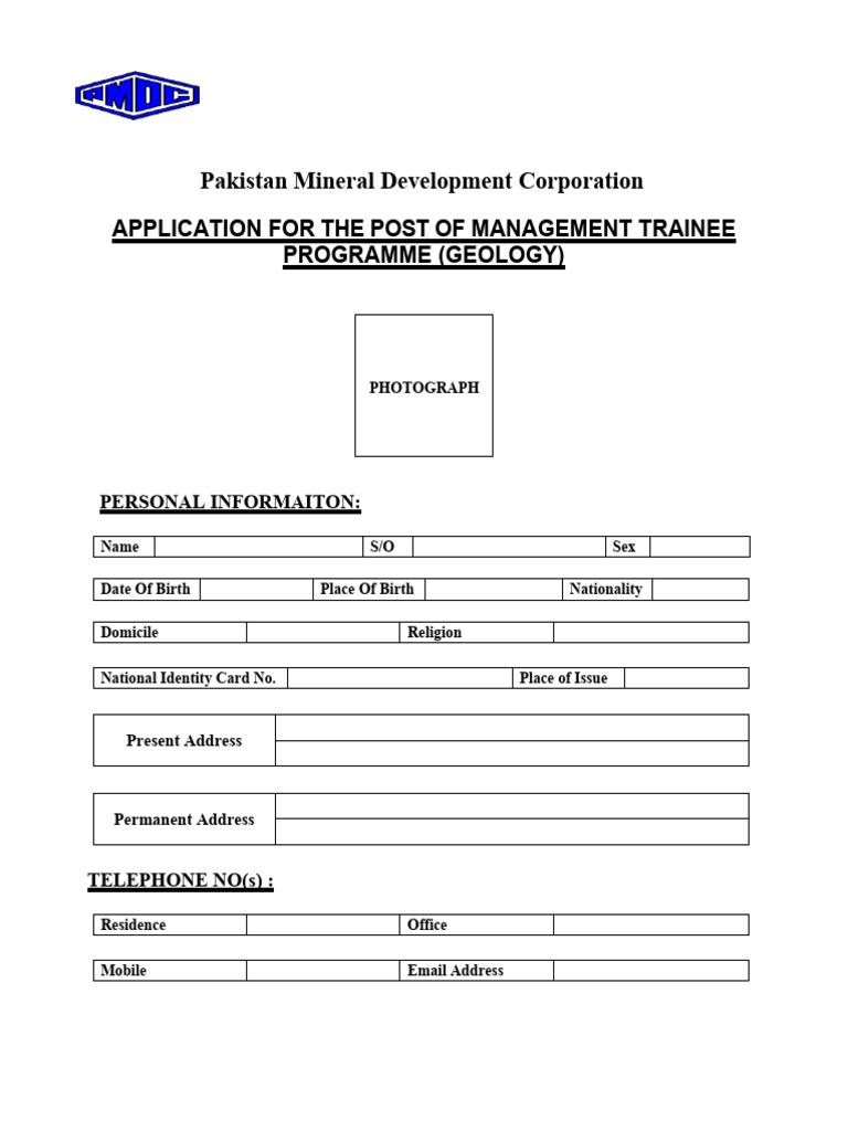PMDC Job Form Geology | PDF