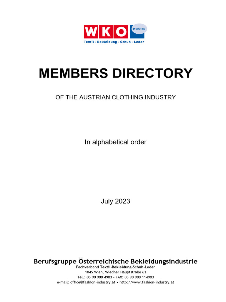 Austrian Clothing Industry Members Directory | PDF | Bra | Blouse
