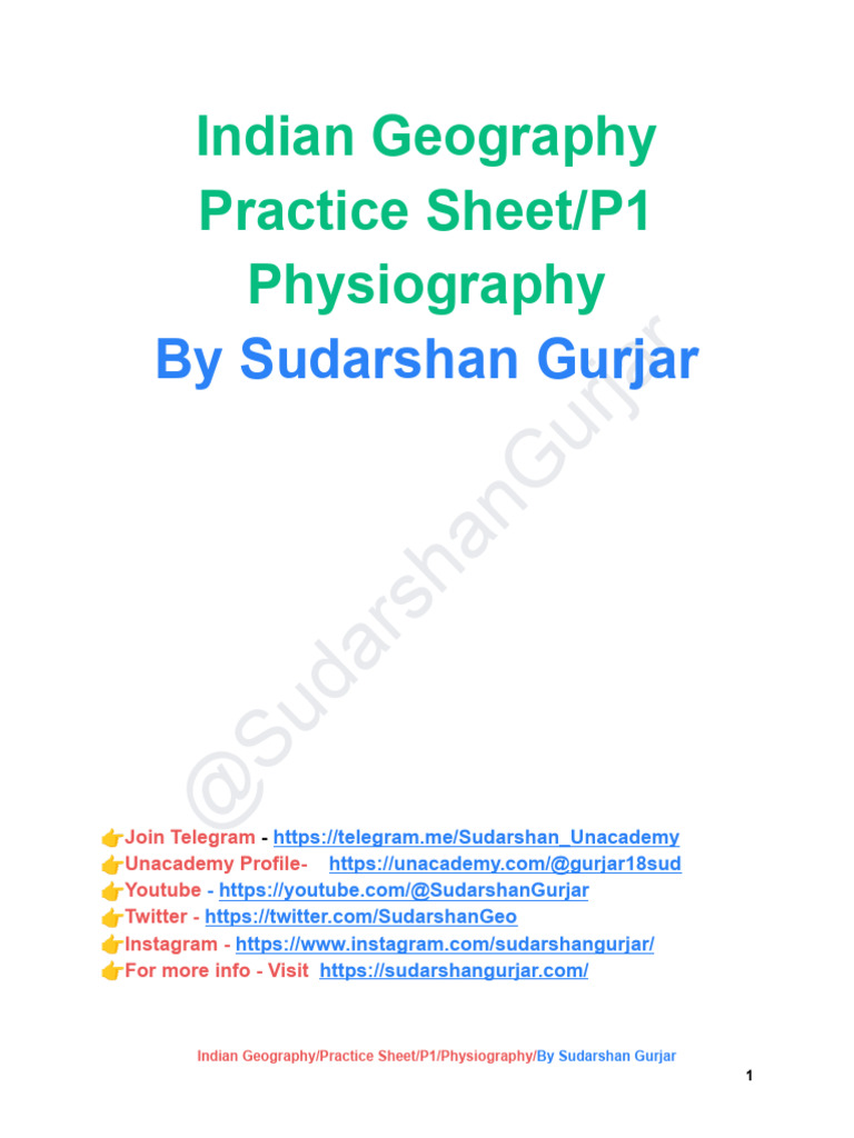 Indian Geography Practice Sheet/P1 Physiography: by Sudarshan Gurjar ...
