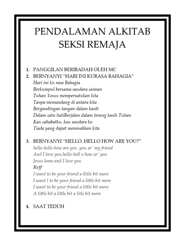 Tata Ibadah Pendalaman Alkitab Remaja 12 Maret 2022 1 | PDF