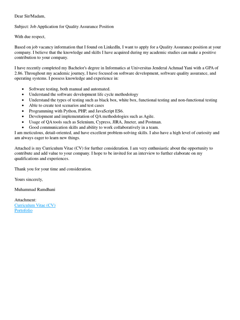 Muhammad Ramdhani - Cover - Letter - and - CV | PDF | Penetration Test ...