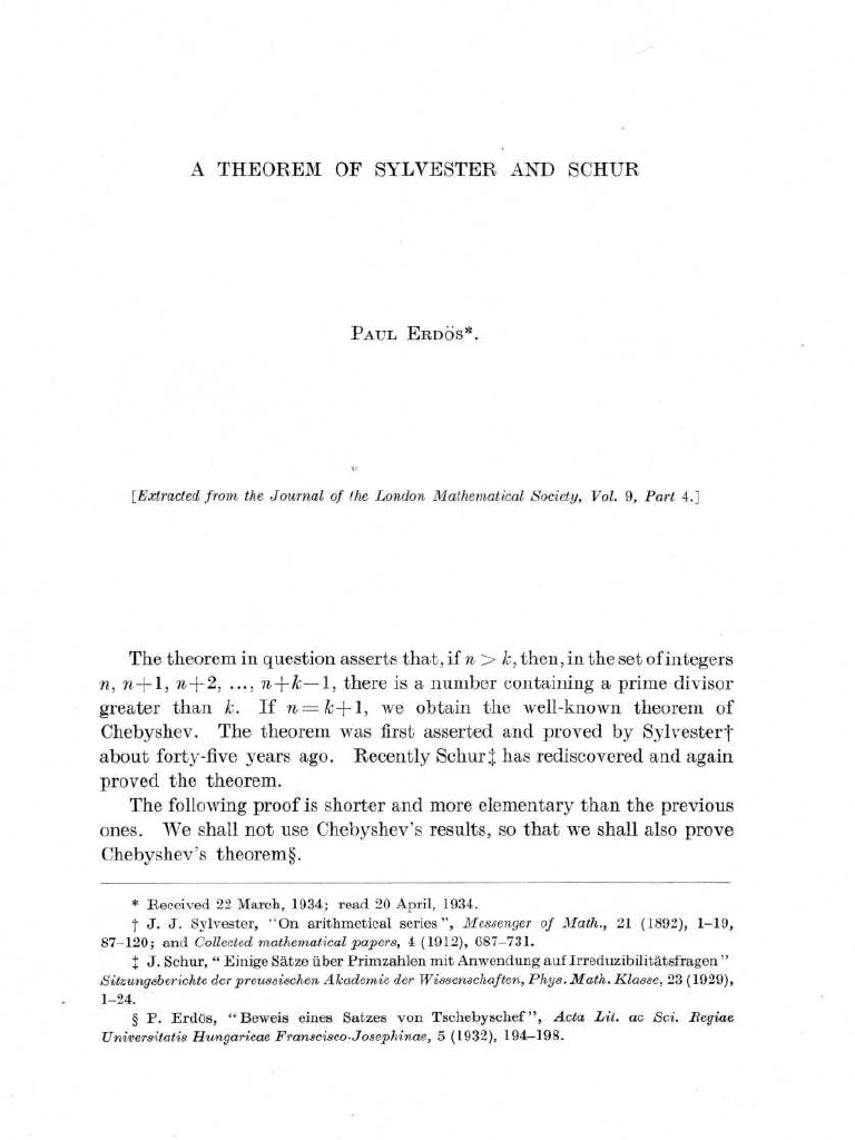 Sylvester - Schur Theorem - Paul Erdös | PDF | Études des langues ...