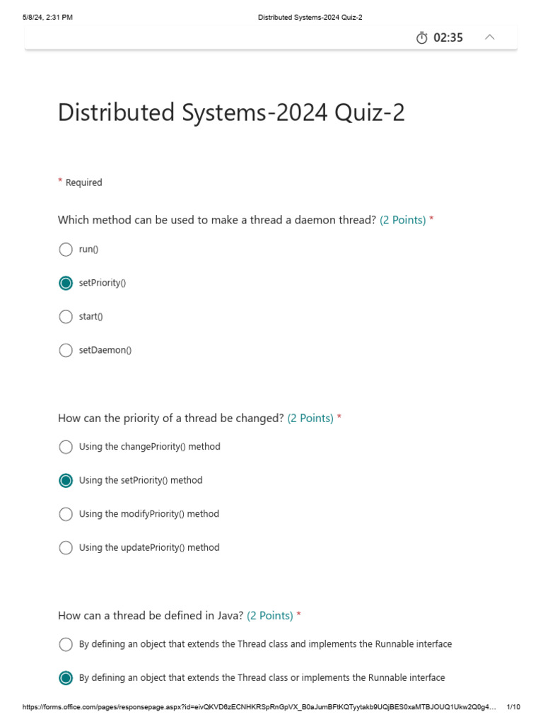 Distributed Systems 2024 Quiz 2 | PDF | Replication (Computing) | Thread (Computing)