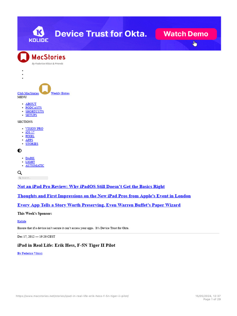 Ipad in Real Life - Erik Hess, F-5N Tiger II Pilot - MacStories | PDF ...