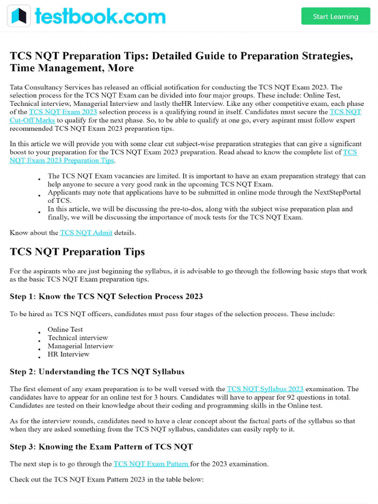 TCS NQT Preparation Tips_ Detailed Guide to Preparation Strategies, Time Management, More | PDF