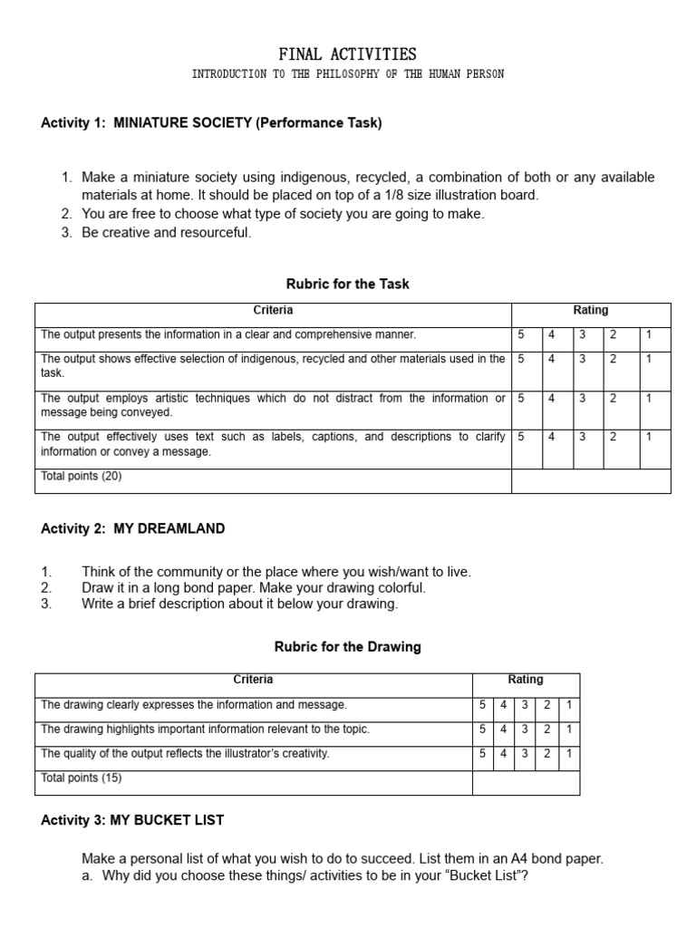 FINAL-ACTIVITIES | PDF | Information | Rubric (Academic)