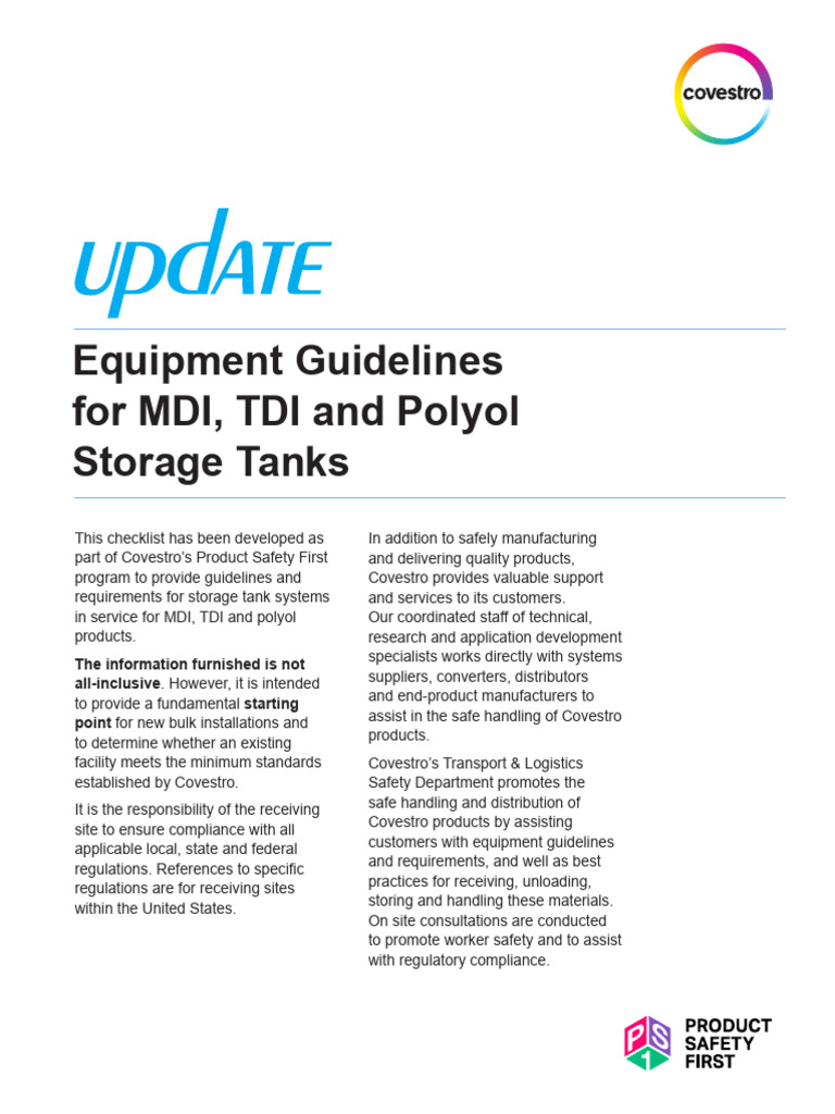 MDI TDI Polyol Bulk Storage Guidelines En | PDF | Pump | Safety
