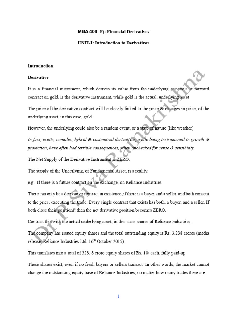 FD Unit I | PDF | Option (Finance) | Put Option