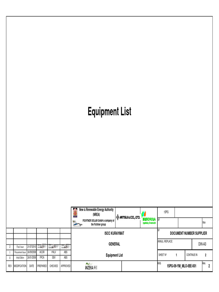 Equipment List for Renewable Energy Project | PDF | Gases | Steam Power