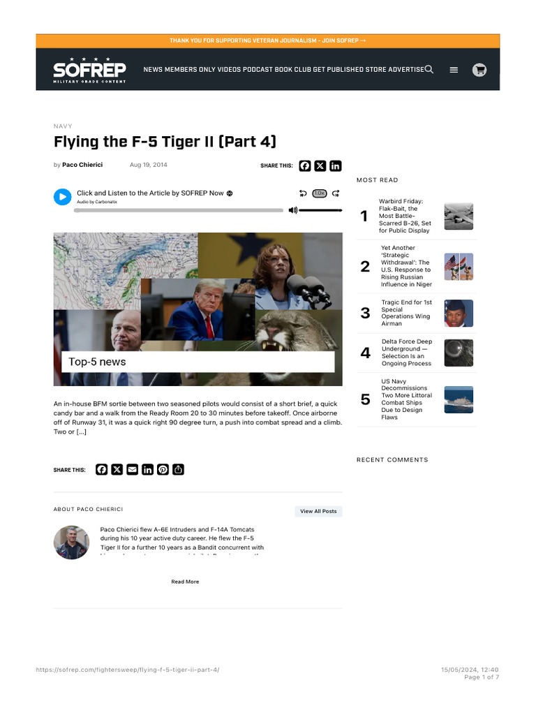 Flying The F-5 Tiger II (Part 4) - SOFREP | PDF | Military Science