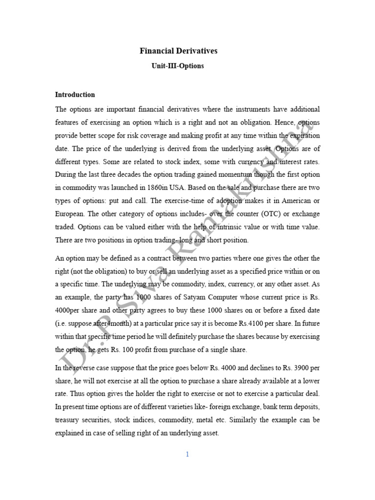 FD Unit III | PDF | Option (Finance) | Derivative (Finance)