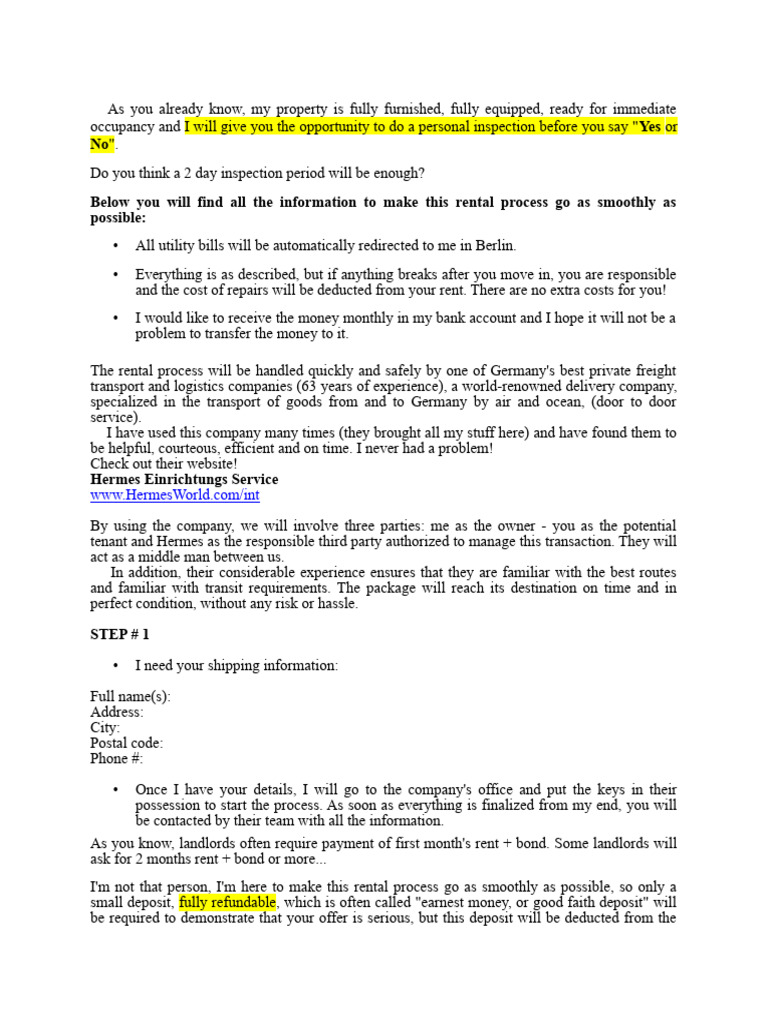 Renting Process with Hermes Logistics | PDF | Renting