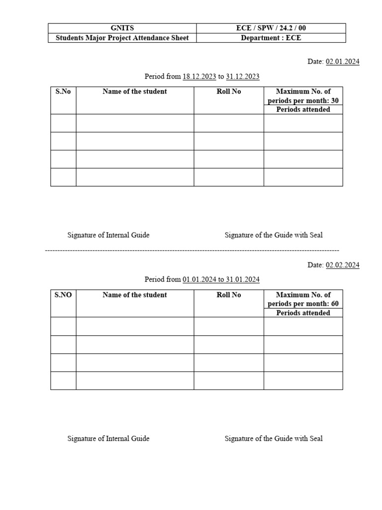 Project Attendance Sheet | PDF