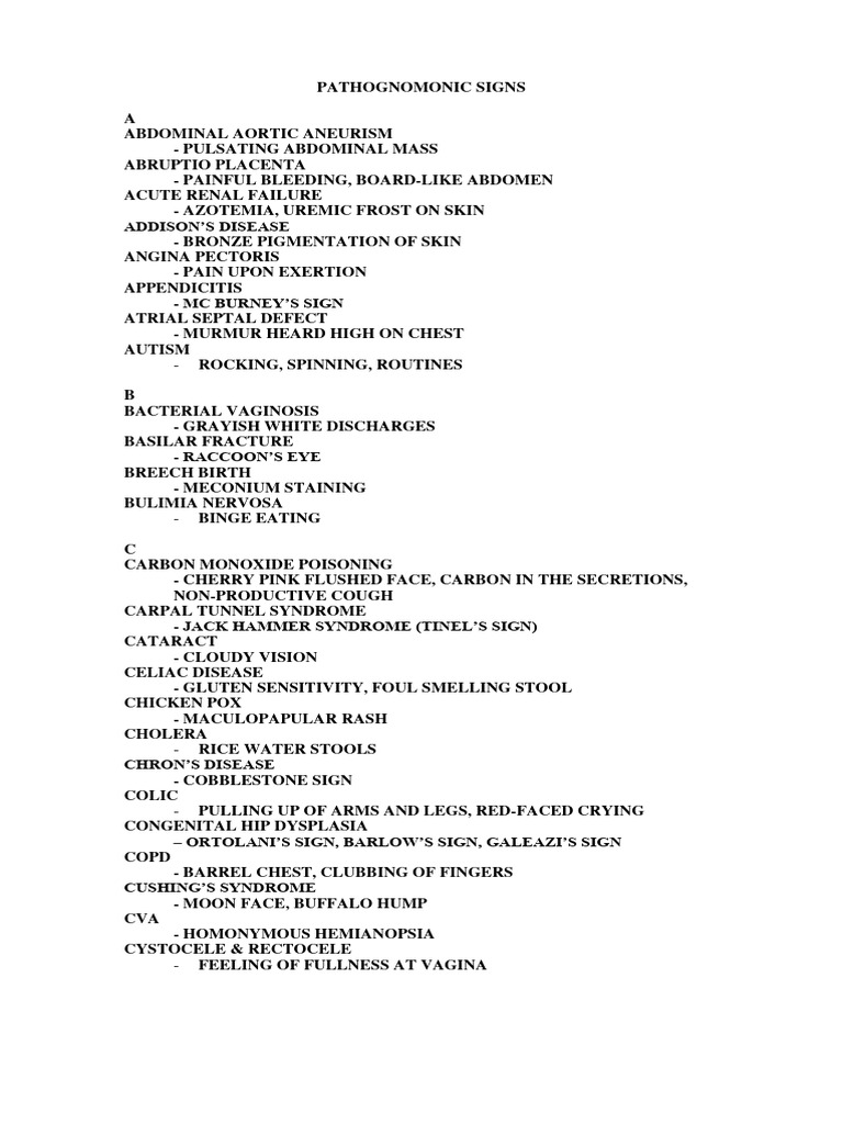 Bullets Pathognomonic Signs | PDF | Human Diseases And Disorders ...
