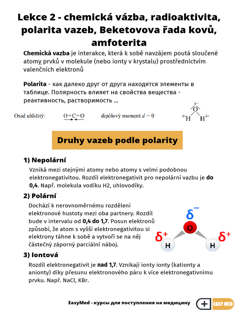 Lekce 2 Chemická Vázba, Radioaktivita, Polarita Vazeb, Reakce V | PDF Lekce 2 Chemická Vázba, Radioaktivita, Polarita Vazeb, Reakce V | PDF