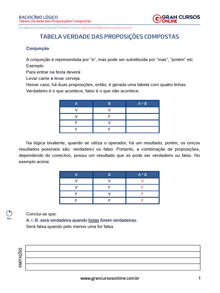 Tabela Verdade: Proposições Compostas | PDF | Lógica | Lógica matemática