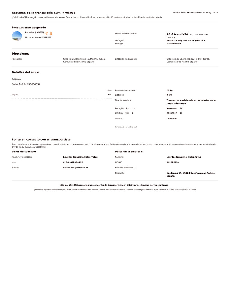 Clicktrans Summary 9705055 | PDF