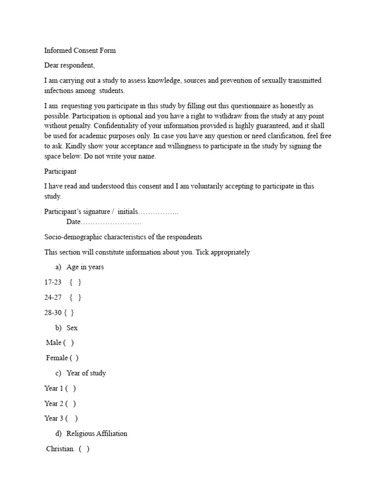 Questionnaire | PDF | Sexually Transmitted Infection | Diseases And ...