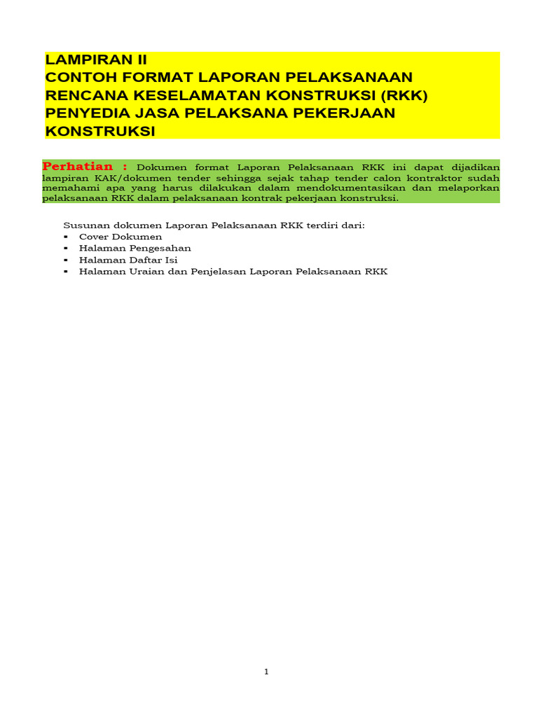 LAMP II - Contoh Format Laporan Pelaksanaan RKK | PDF