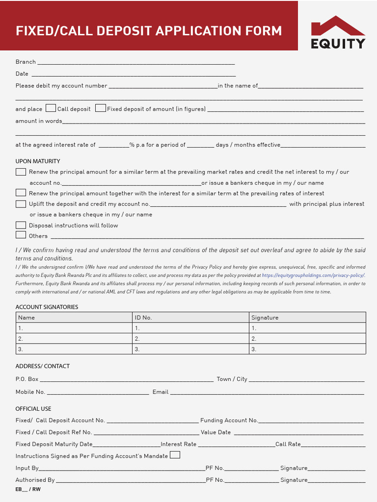 Fixed Call Deposit Application Form | PDF | Banks | Deposit Account