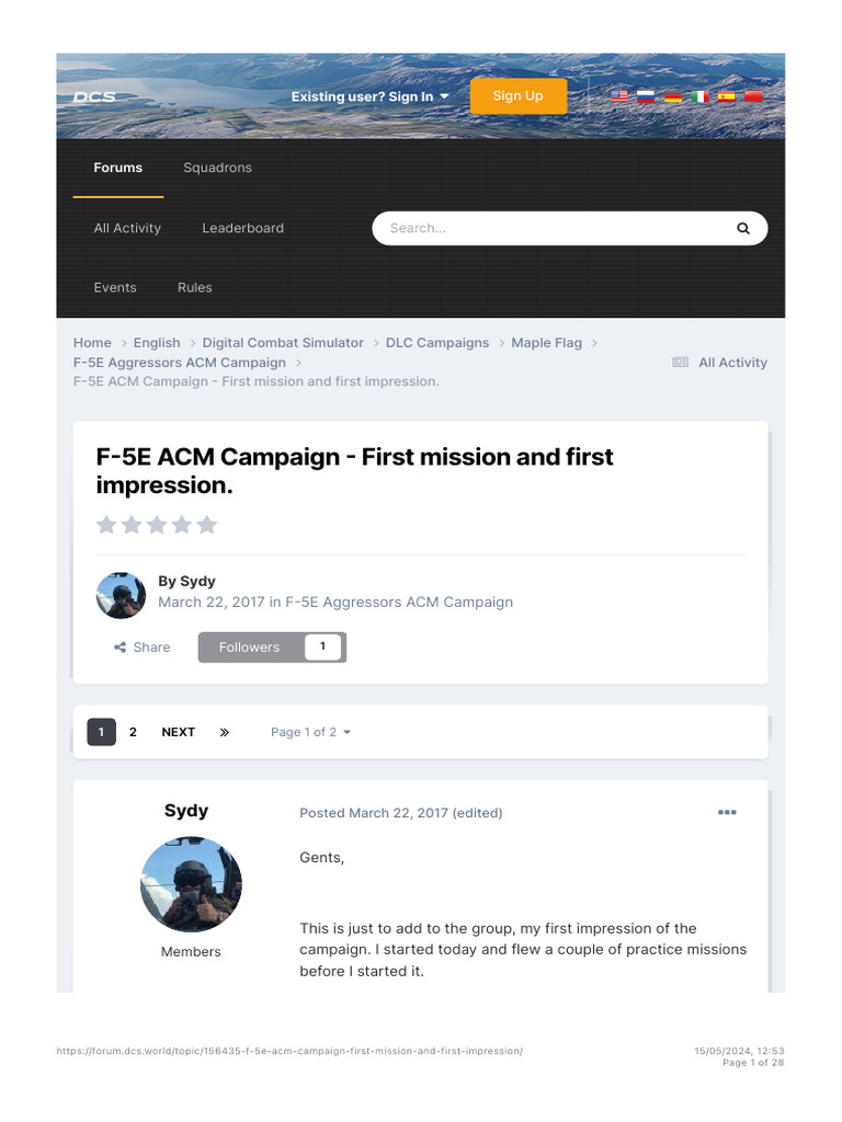 F-5E ACM Campaign - First Mission and First Impression. - F-5E ...
