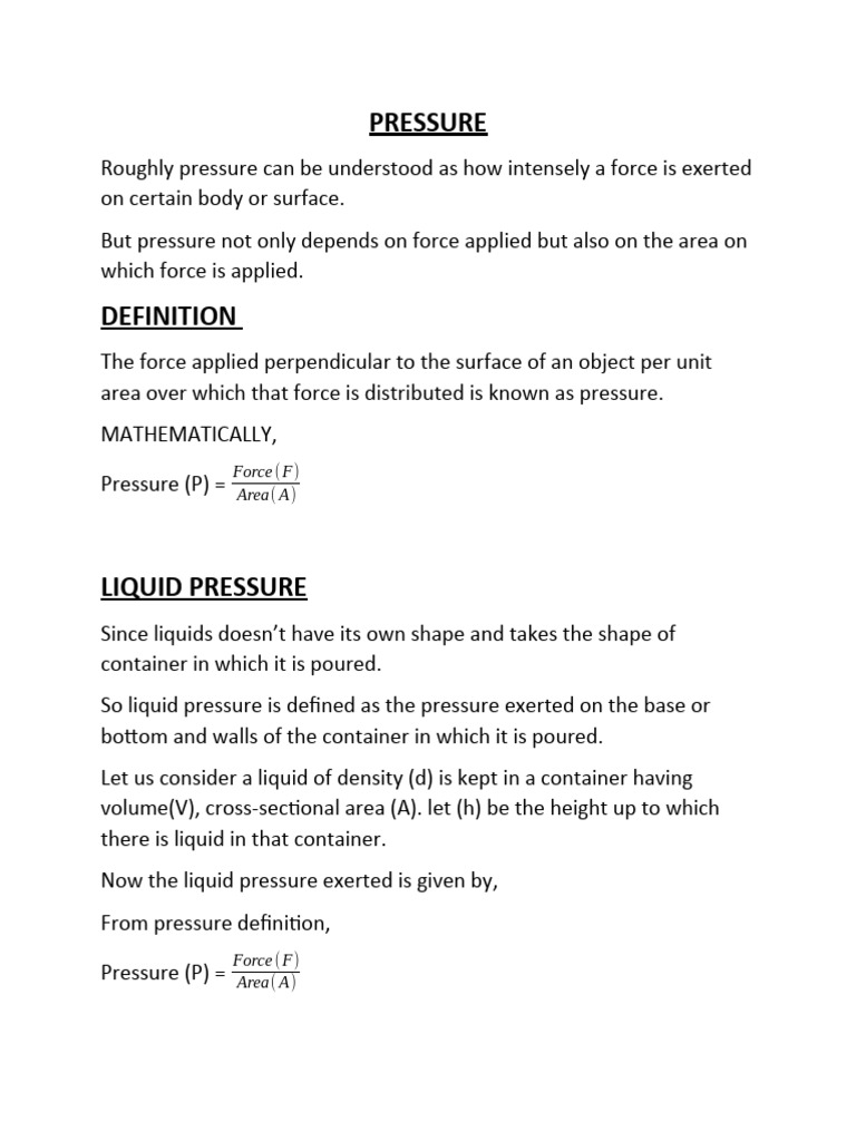 PRESSURE | PDF | Buoyancy | Pressure