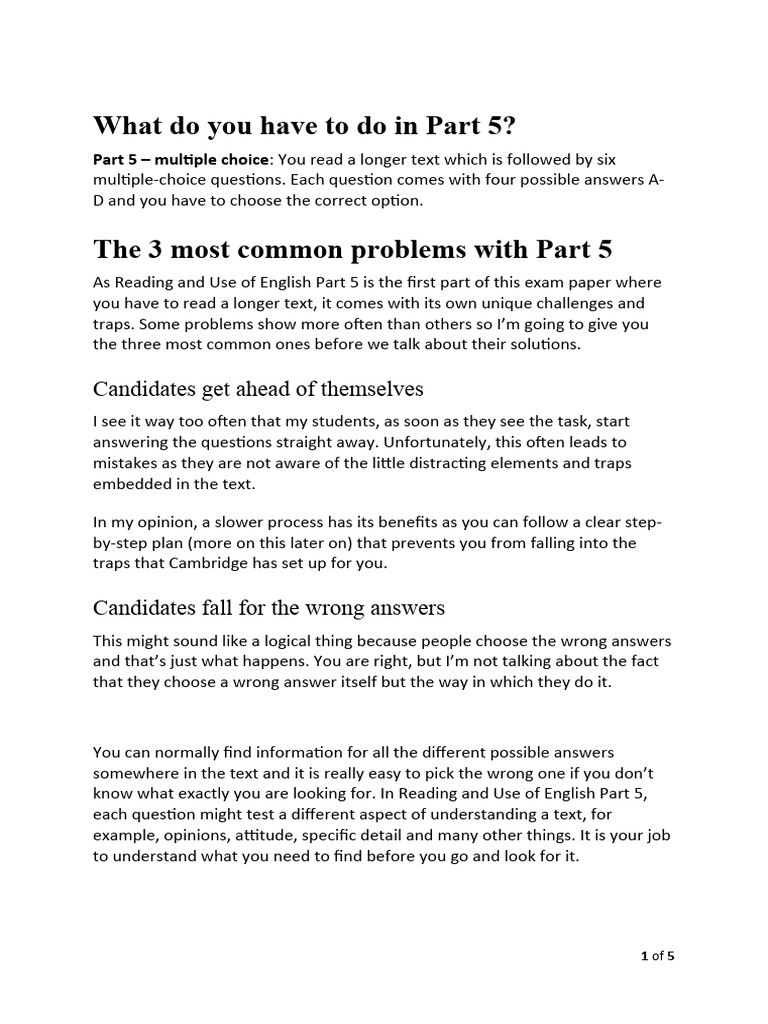 C1 How To Do Reading Part 5 | PDF | Multiple Choice | Cognition