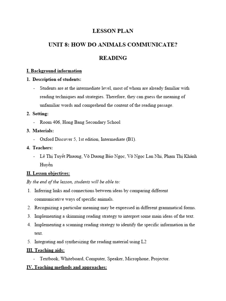 LESSON PLAN - Demo Reading - Group 1A | PDF | Lesson Plan | Cognition