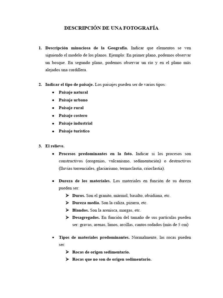 Pasos para Describir Una Fotografía | PDF | Clima | Roca (geología)