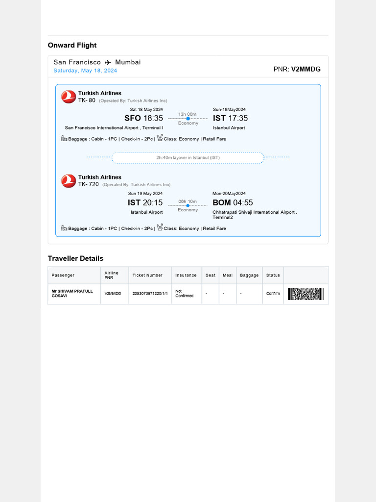 Shivam Sfo-Mumbai | PDF | San Francisco International Airport | Airport