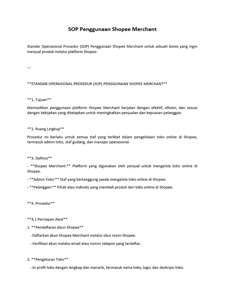 SOP Penggunaan Shopee Merchant | PDF | Karier & Perkembangan | Bisnis