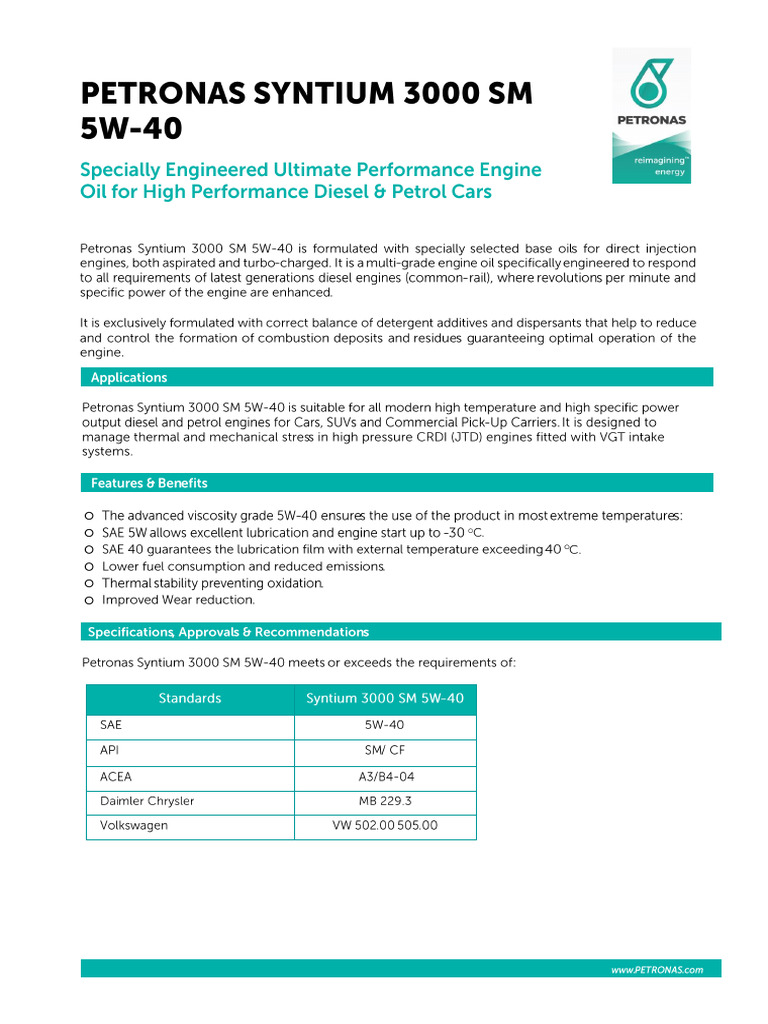 Petronas Syntium 3000 SM 5W-40 - PDS | PDF