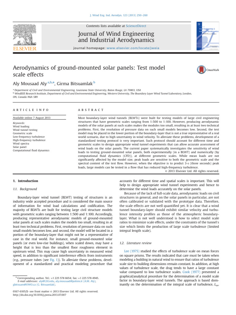 2013 Aerodynamics of ground-mounted solar panels：Test model scale ...